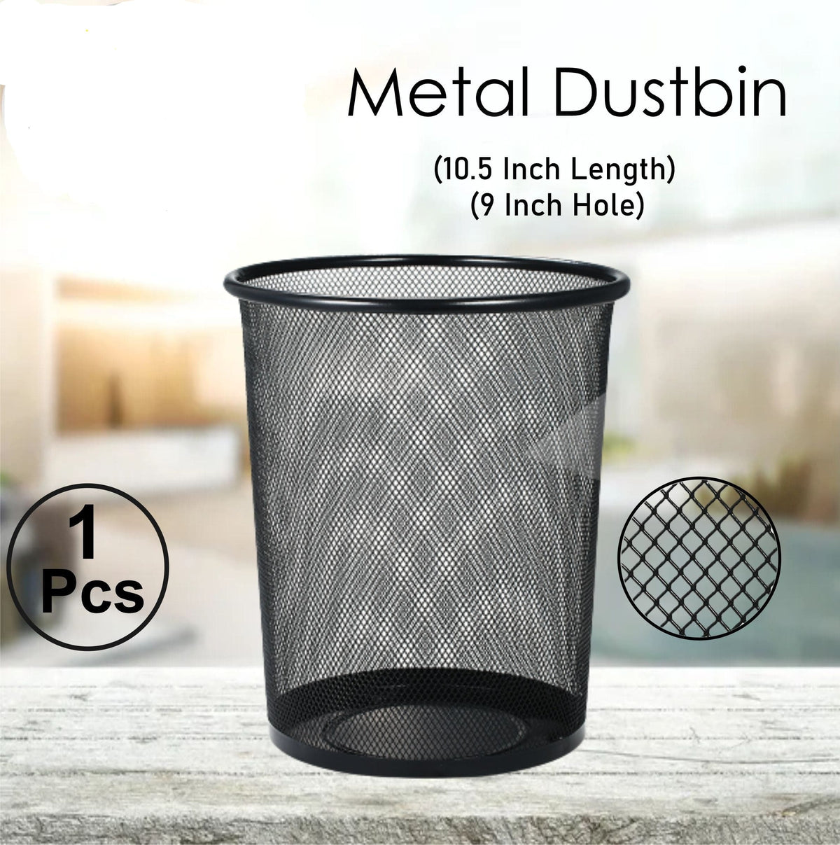 Buy Now Metal Mesh Black Round Dustbin